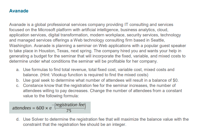 Solved Avanade Avanade is a global professional services | Chegg.com