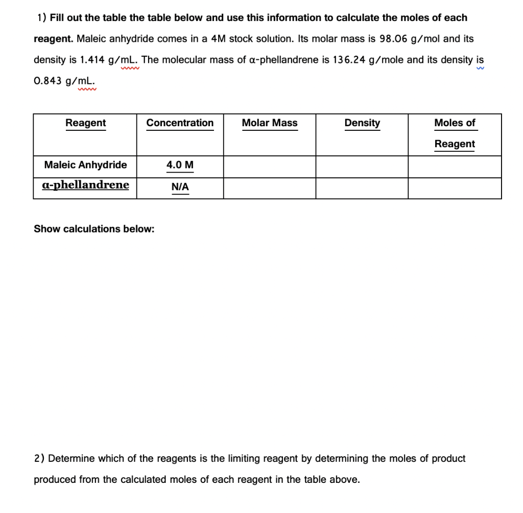 Solved 1) Fill out the table the table below and use this | Chegg.com
