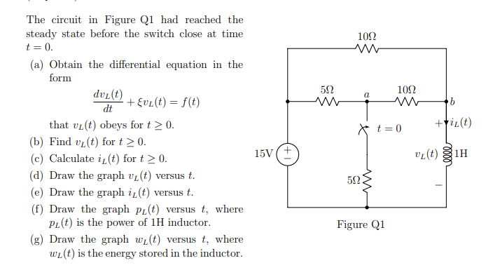 Solved The circuit in Figure Q1 had reached the steady state | Chegg.com