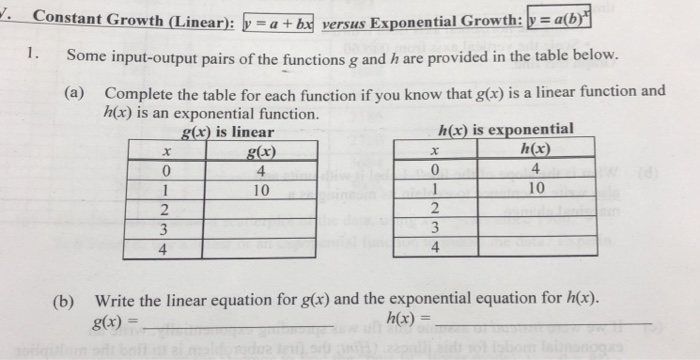 Solved .Constant Growth (Linear): b versus Exponential | Chegg.com
