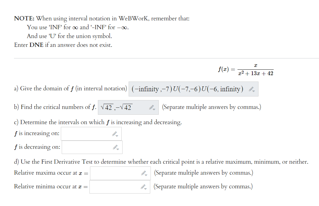 Solved NOTE: When using interval notation in WeBWorK, | Chegg.com