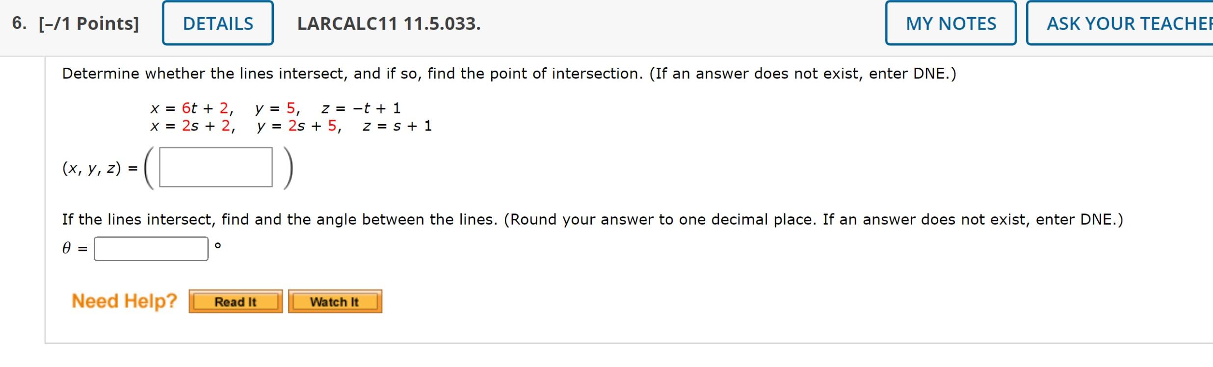 Solved Determine Whether The Lines Intersect And If So