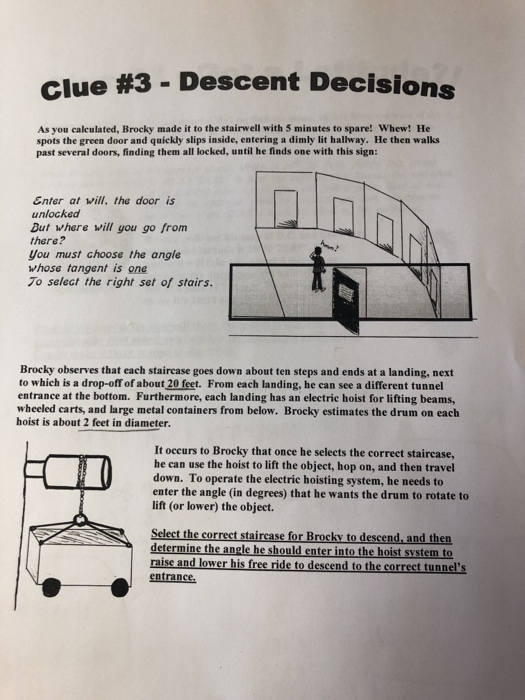 Solved Clue #3-Descent Decisions As you calculated, Brocky | Chegg.com