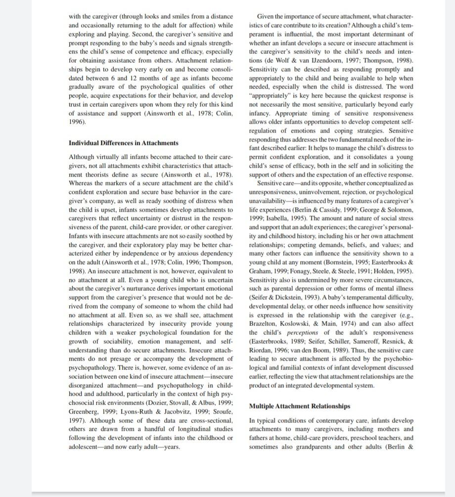 Solved with the caregiver (through looks and smiles from a | Chegg.com