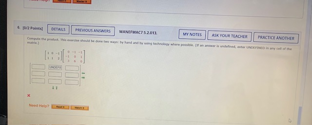 Solved matrix. [1101−12]⎣⎡0−13−106−110⎦⎤For this exerdse, | Chegg.com