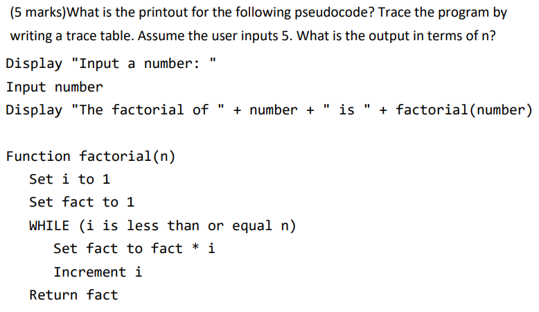 Solved (5 ﻿marks)What is the printout for the following | Chegg.com
