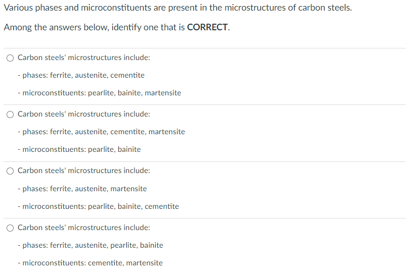 Solved Various phases and microconstituents are present in | Chegg.com