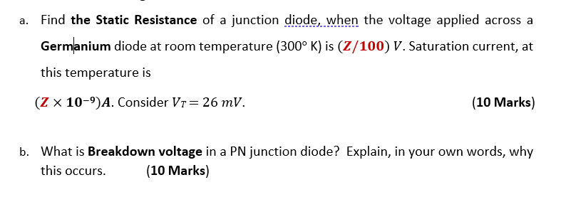 Solved a. Find the Static Resistance of a junction diode, | Chegg.com