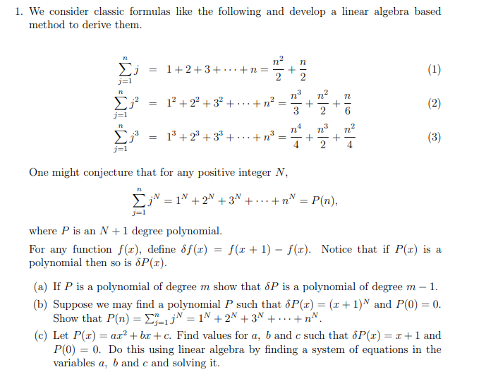 Solved 1. We consider classic formulas like the following | Chegg.com