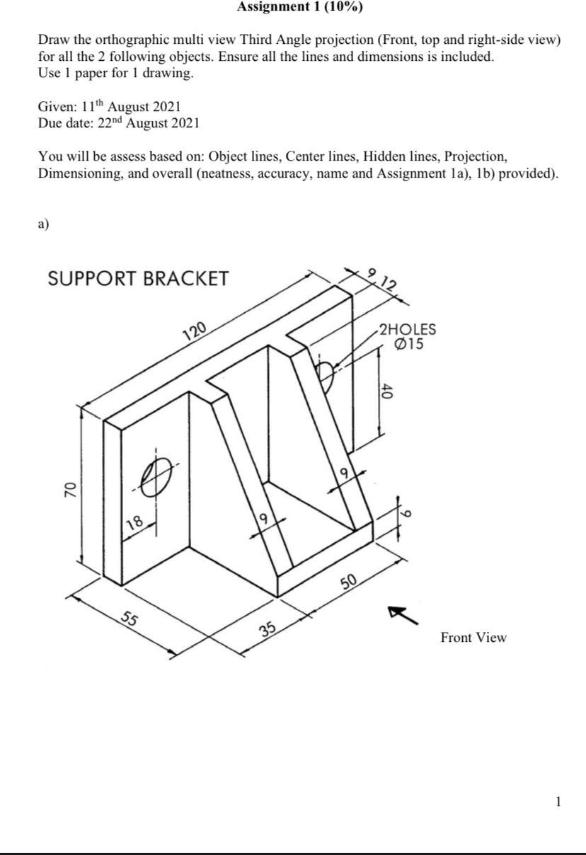 Solved Assignment 1 (10%) Draw the orthographic multi view | Chegg.com