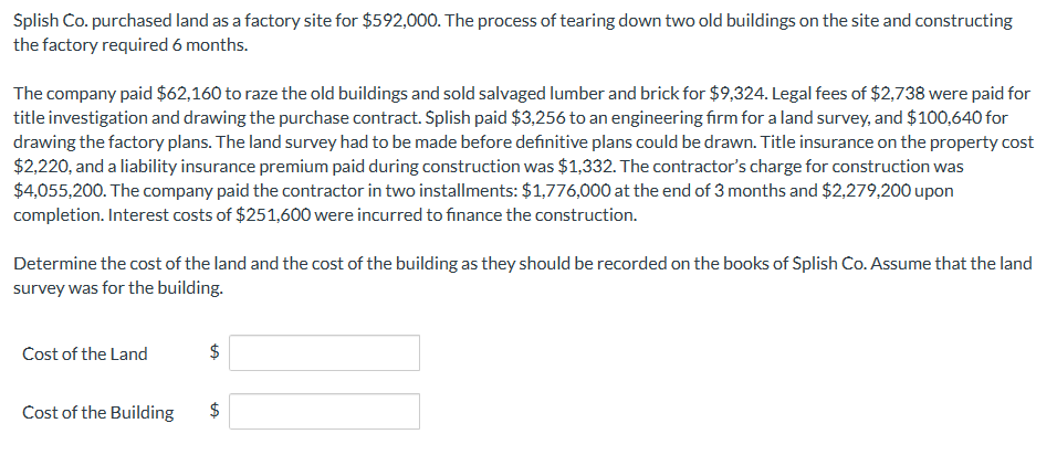 Solved Splish Co. purchased land as a factory site for | Chegg.com