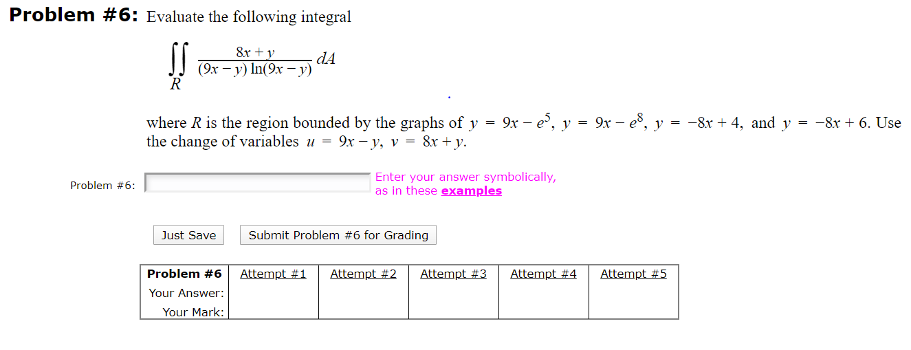 Solved Problem #6: Evaluate the following integral 8x+y_ dA | Chegg.com