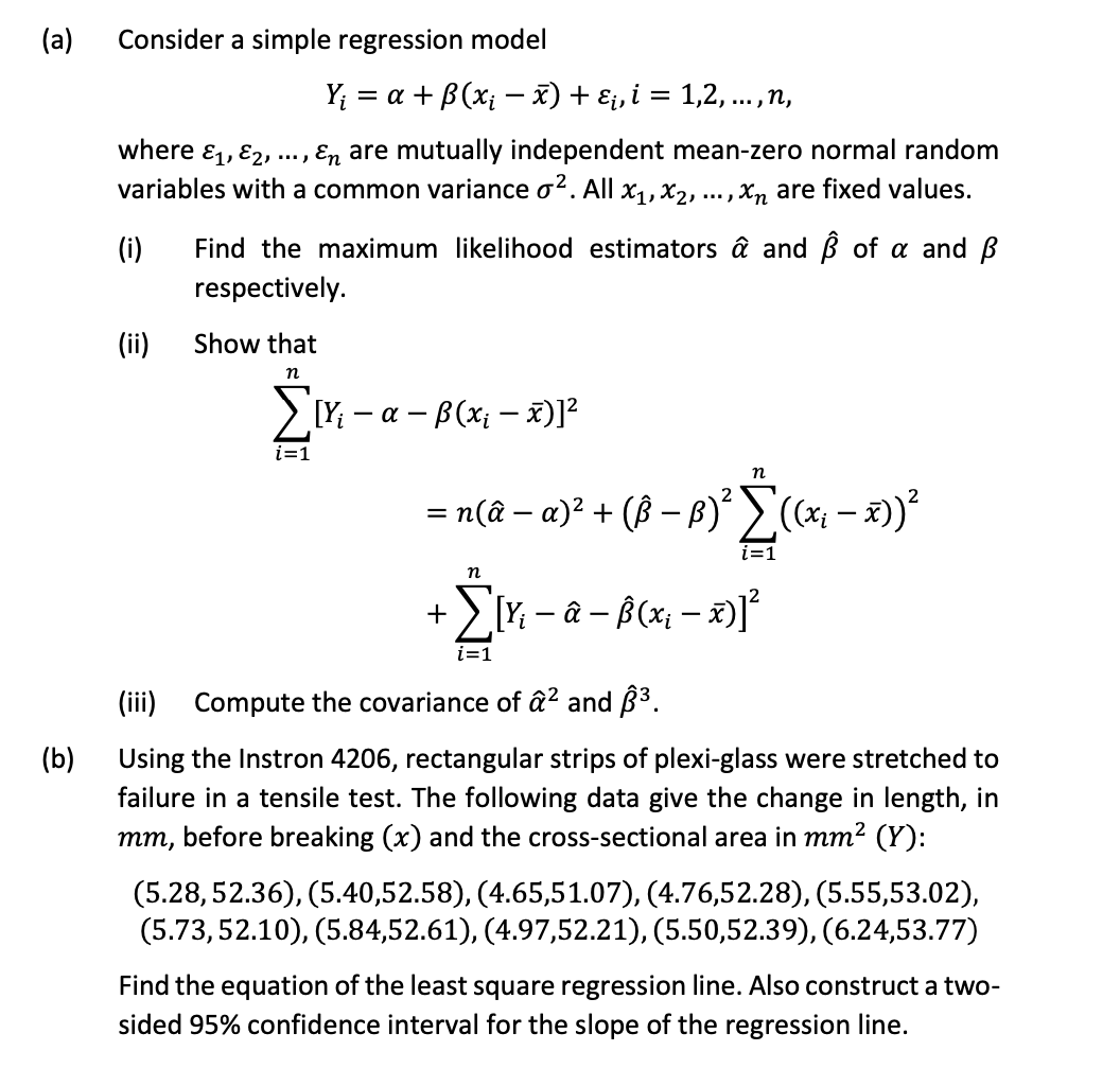 Solved (a) = = where E1, E21 Consider a simple regression | Chegg.com