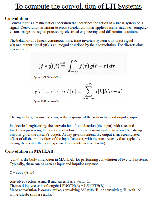 Solved To compute the convolution of LTI Systems | Chegg.com
