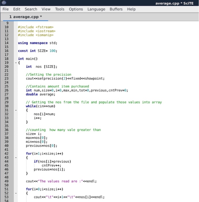 Solved average.cpp SciTE File Edit Search View Tools Options | Chegg.com