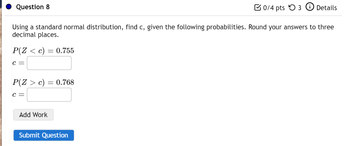Solved Using a standard normal distribution, find c, given | Chegg.com