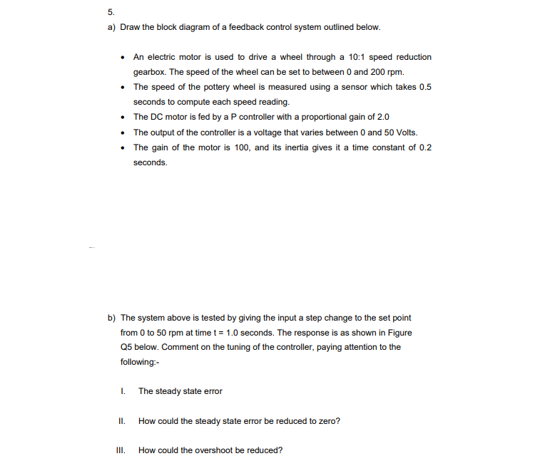 Solved 5. a) Draw the block diagram of a feedback control | Chegg.com