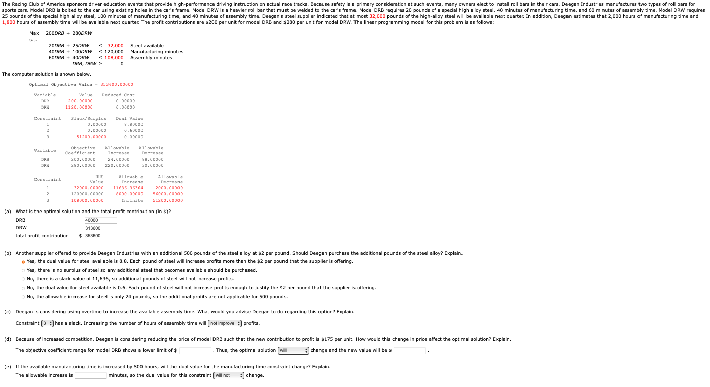 Solved Yes, the dual value for steel available is 8.8. Each | Chegg.com