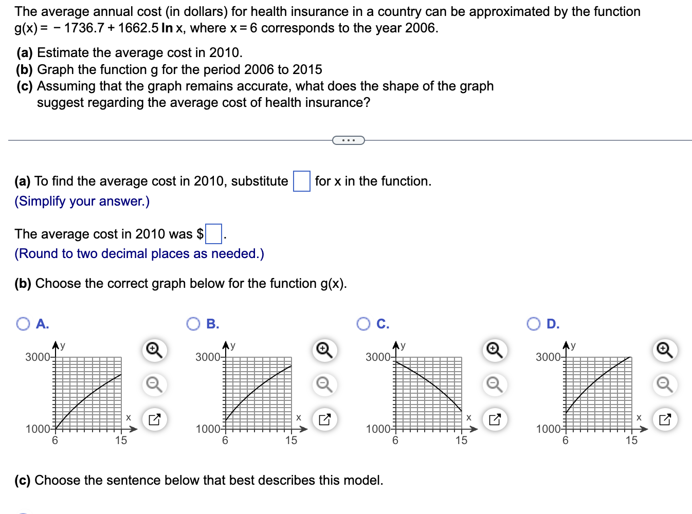 Solved The average annual cost (in dollars) for health | Chegg.com