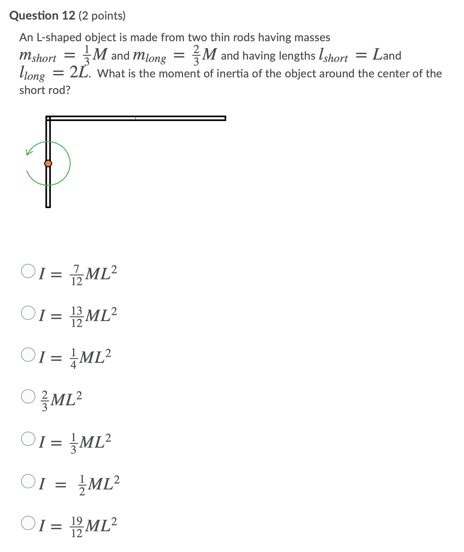 Solved Question 12 (2 points) An L-shaped object is made | Chegg.com