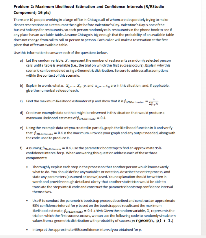 Problem 2: Maximum Likelihood Estimation and | Chegg.com