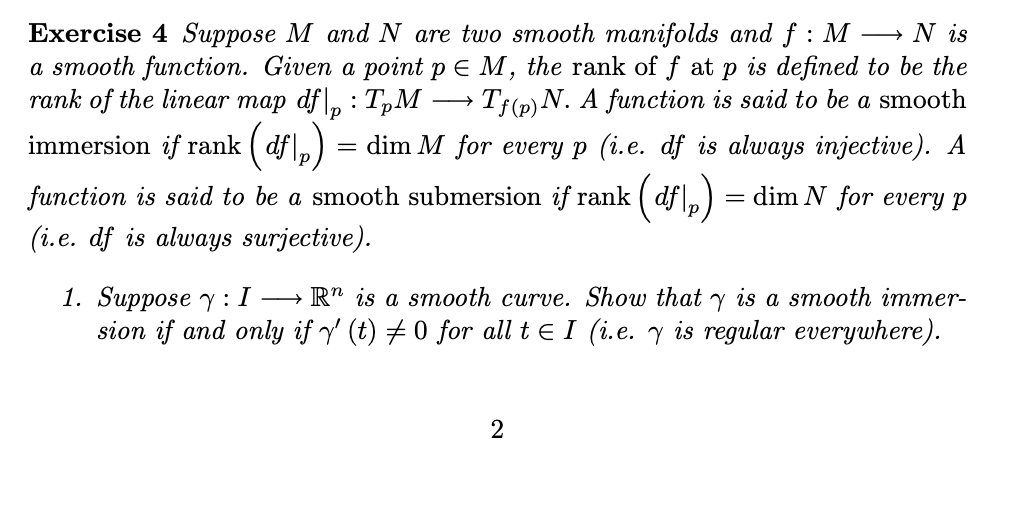 Solved Exercise 4 Suppose M and N are two smooth manifolds | Chegg.com