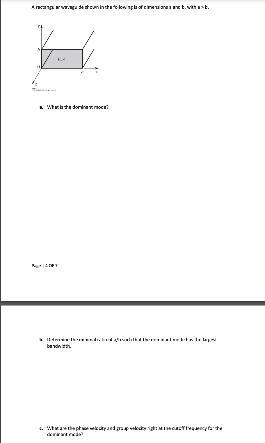 Solved A rectangular waveguide shown in the following is of | Chegg.com