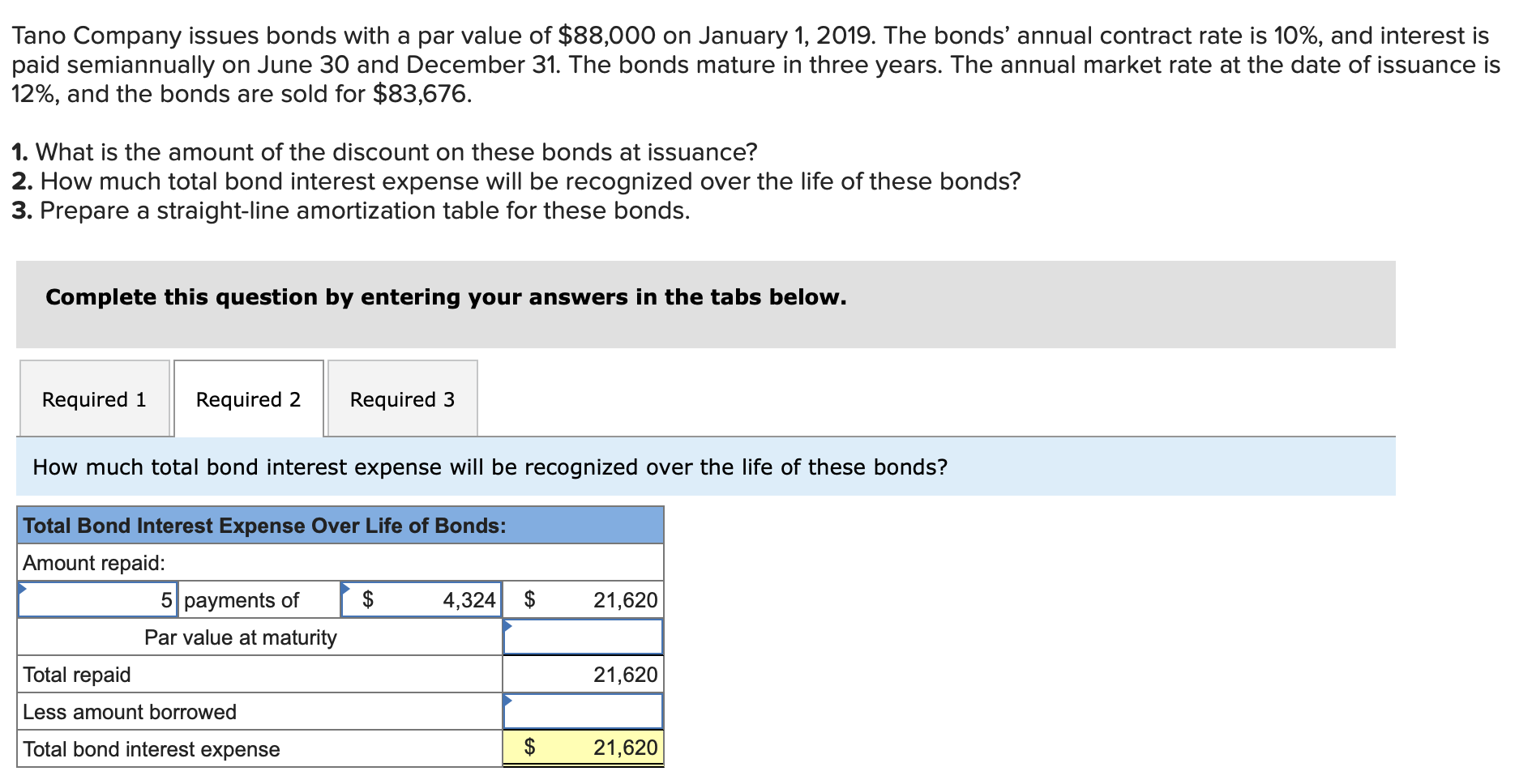 Solved Tano Company Issues Bonds With A Par Value Of 88 000 Chegg