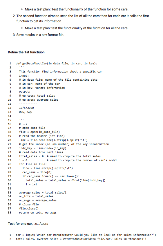Solved Lab 3: Car Sales problem You are providee with two | Chegg.com