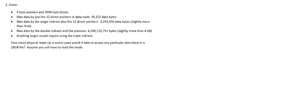 1: Given: .4 byte pointers and 4096 byte blocks . Max | Chegg.com