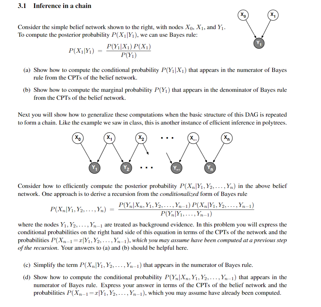 Solved 3.1 ﻿Inference in ﻿a chainConsider the simple belief | Chegg.com
