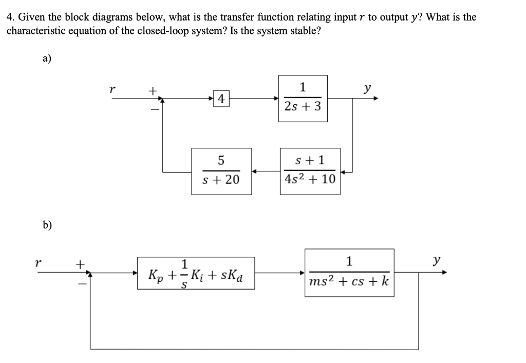 Solved 4. Given the block diagrams below, what is the | Chegg.com