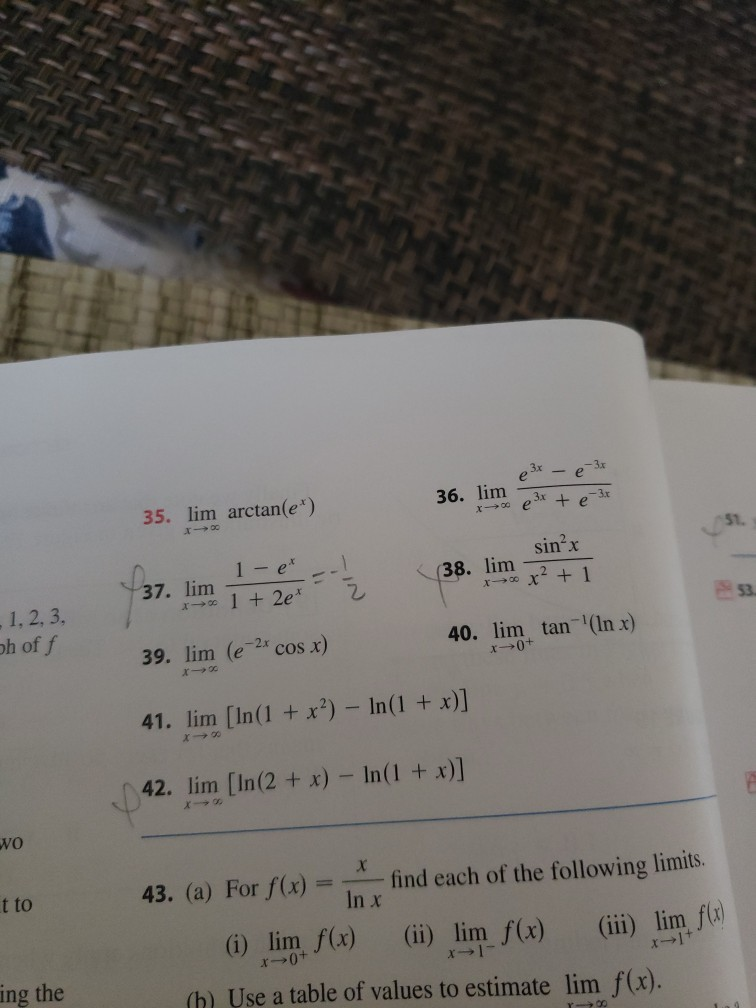 Solved ex e 3 35. lim arctanle") 36. limeter sinºx 38. lim | Chegg.com