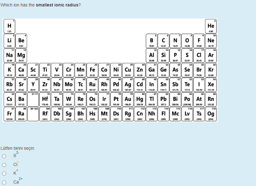 Solved Which ion has the smallest ionic radius? н He 1.01 10 | Chegg.com