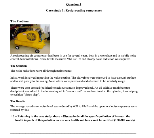 Solved Question 1 Case study 1: Reciprocating compressor The | Chegg.com