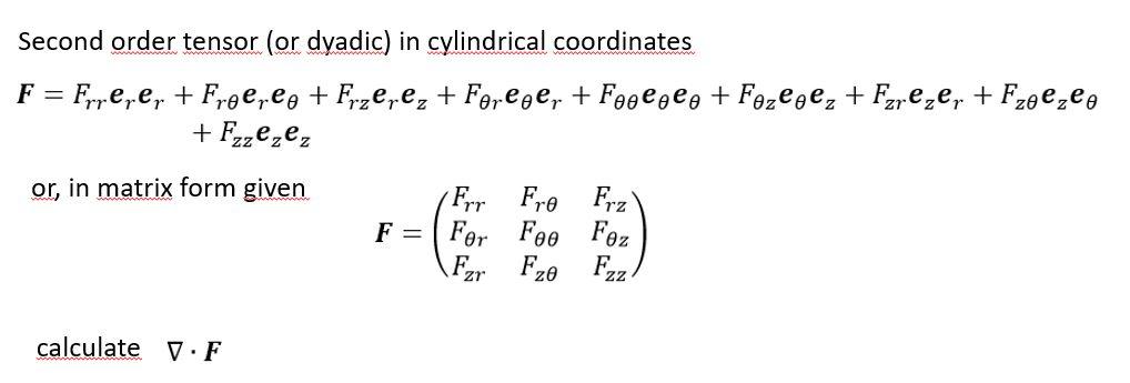 Solved Second order tensor (or dyadic) in cylindrical | Chegg.com