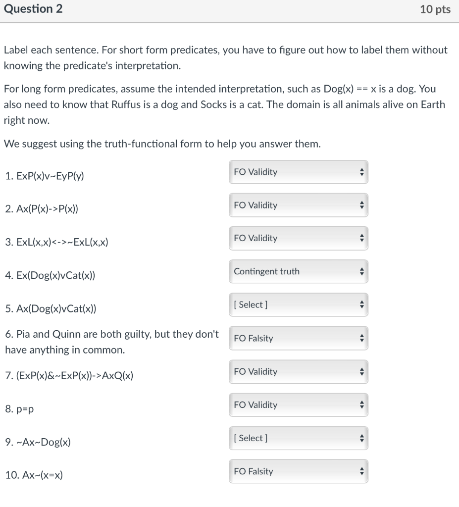Question 2 10pts Label each sentence. For short form | Chegg.com