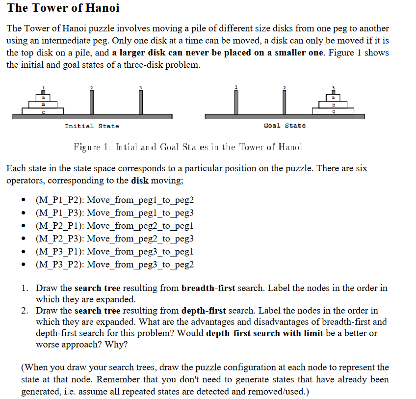 Solved The Tower Of Hanoi The Tower Of Hanoi Puzzle Involves 8725