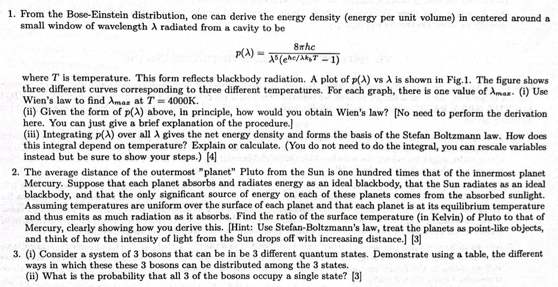 Solved 1. From the Bose-Einstein distribution, one can | Chegg.com