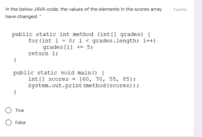 Solved 3 points In the below JAVA code, the values of the | Chegg.com