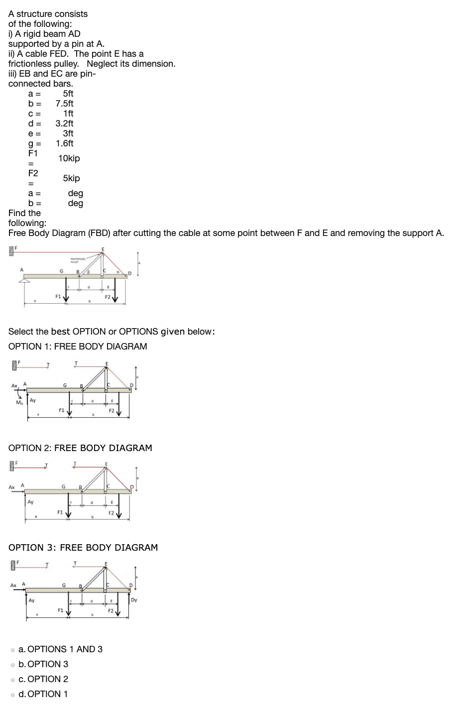 Solved Free Body Diagram (FBD) after cutting the cable at | Chegg.com