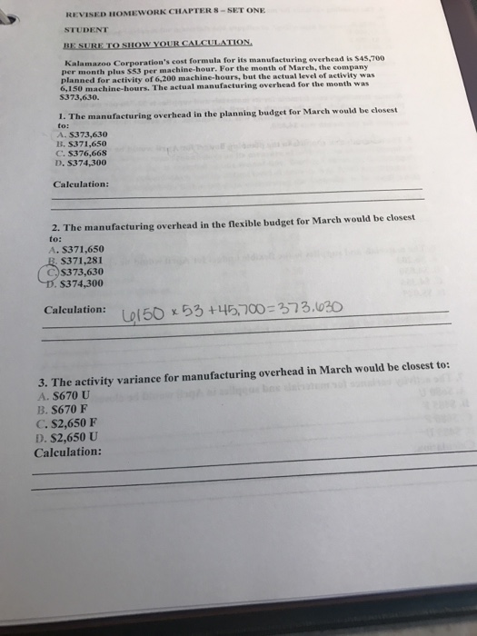 Solved REVISED HOMEWORK CHAPTER SET ONE s manufacturing | Chegg.com