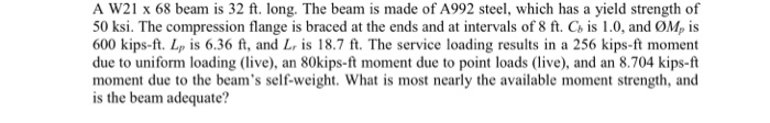 Solved A W21 x 68 beam is 32 ft. long. The beam is made of | Chegg.com