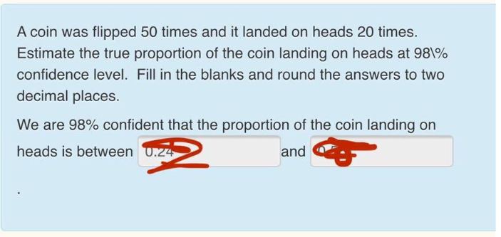 Solved A coin was flipped 50 times and it landed on heads 20 | Chegg.com
