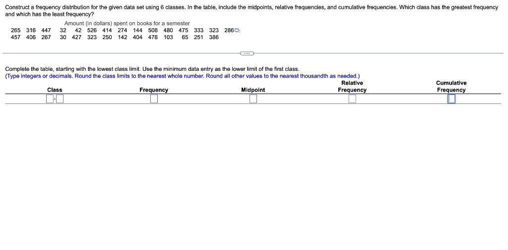 Solved Construct A Frequency Distribution For The Given Data 2792