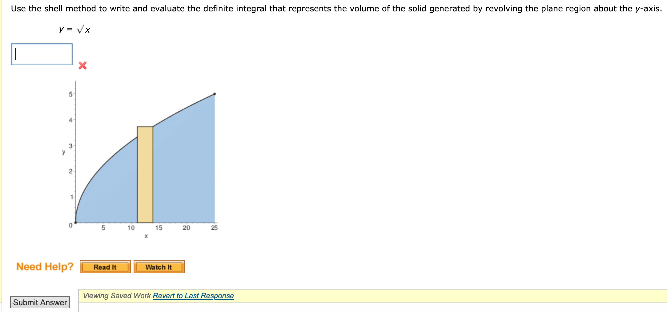 Solved Use the shell method to write and evaluate the | Chegg.com