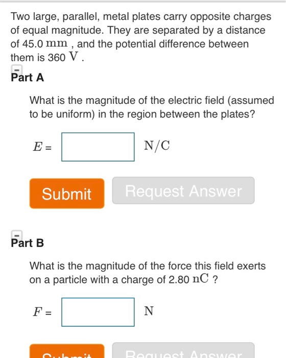 Solved Two large, parallel, metal plates carry opposite | Chegg.com