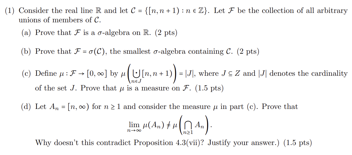Solved (1) ﻿Consider the real line R ﻿and let | Chegg.com
