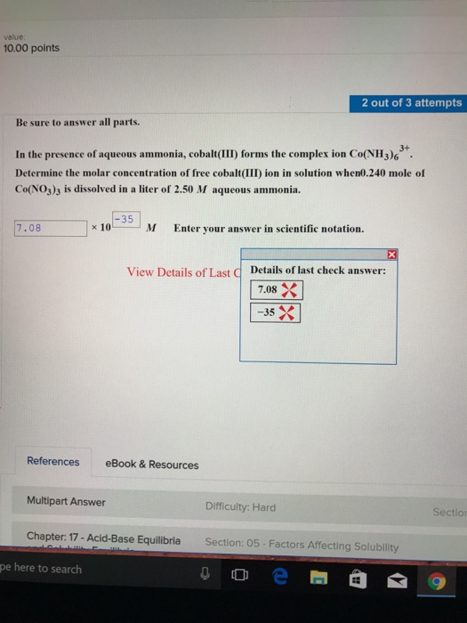 Solved In the presence of aqueous ammonia, cobalt(III) forms | Chegg.com