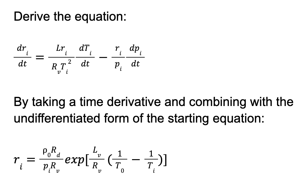 Solved Derive the equation: dtdri=RvTi2LridtdTi−piridtdpi By | Chegg.com